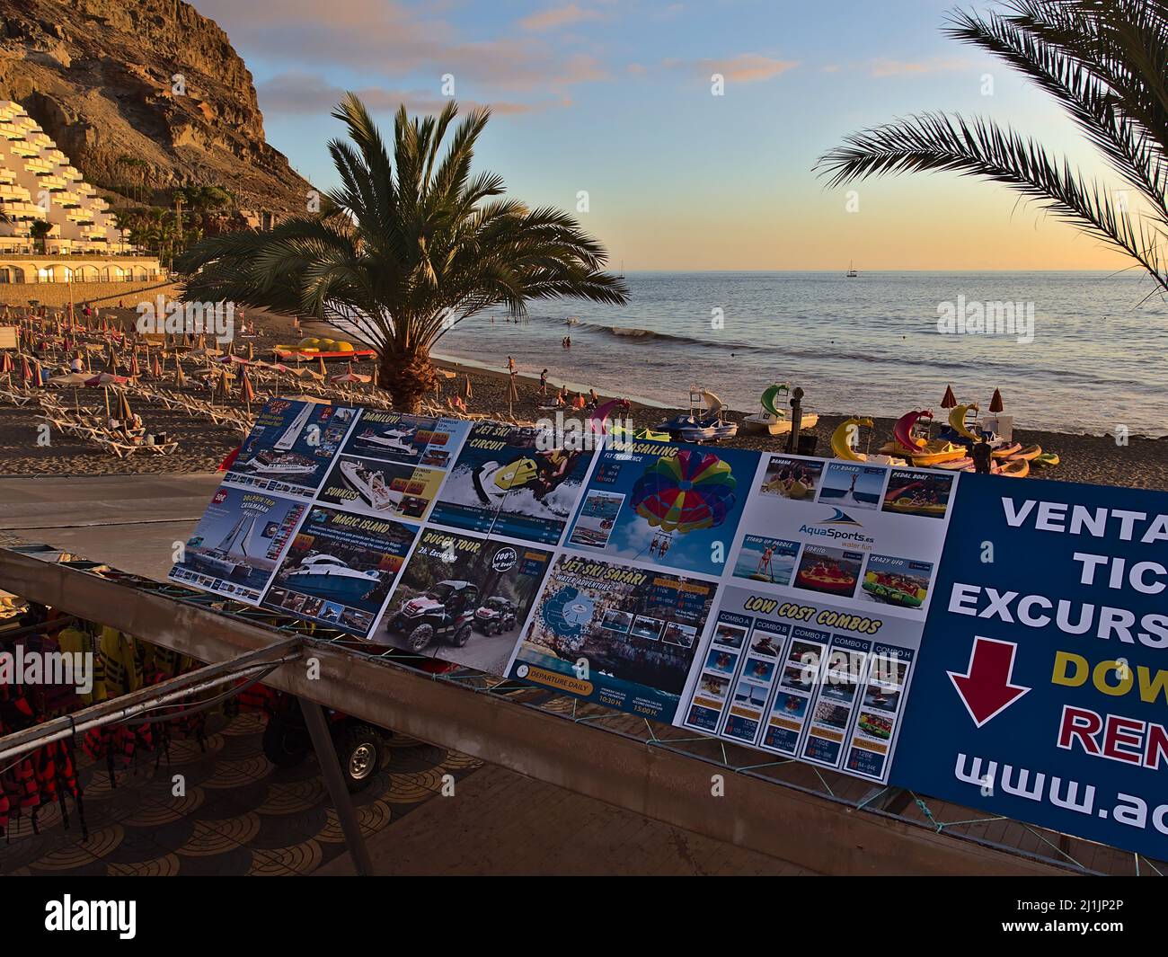 View of billboard at the beach of Taurito, Gran Canaria, Spain ...