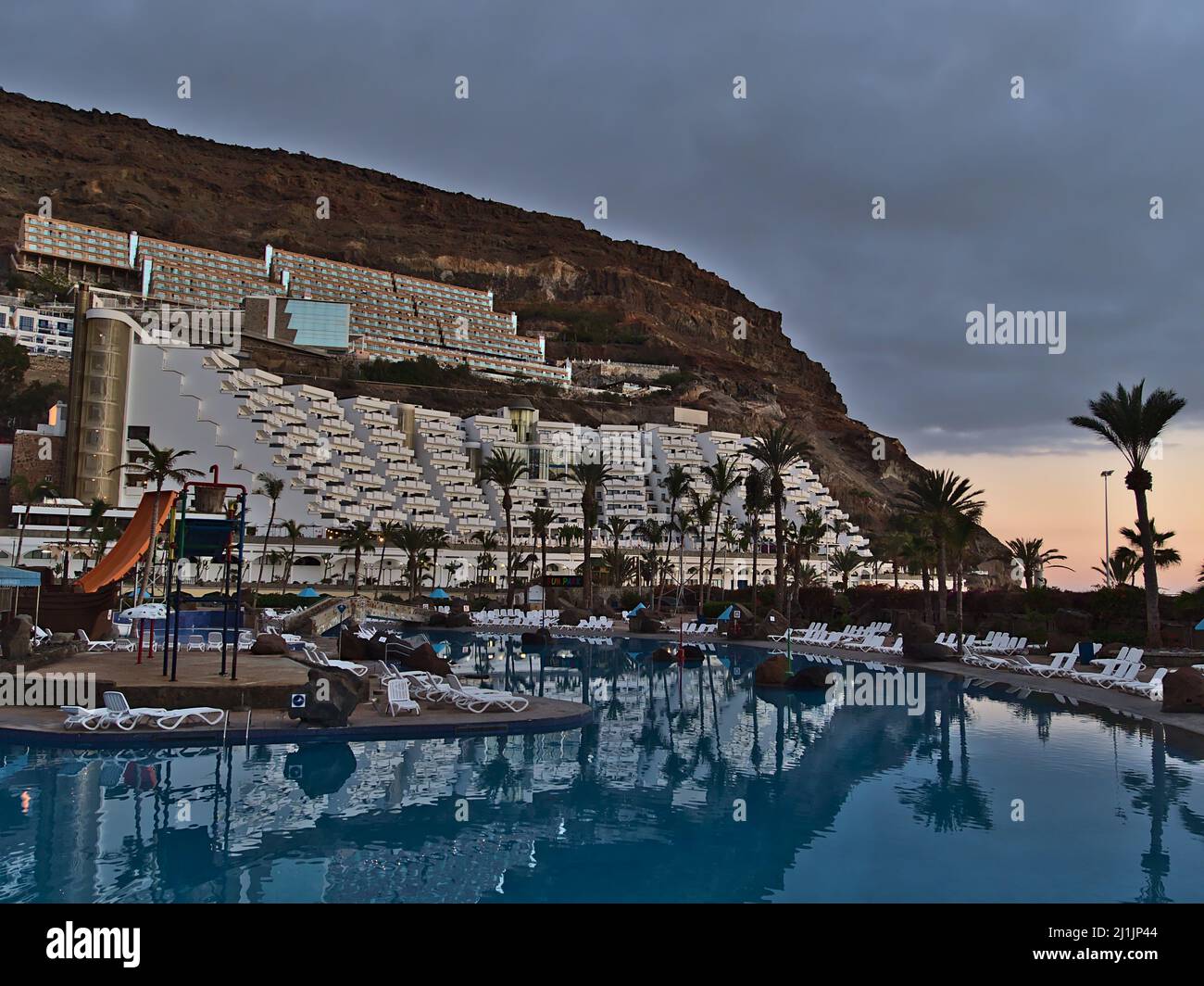 Beautiful view of Lago Taurito Water Park in the south of Gran Canaria ...