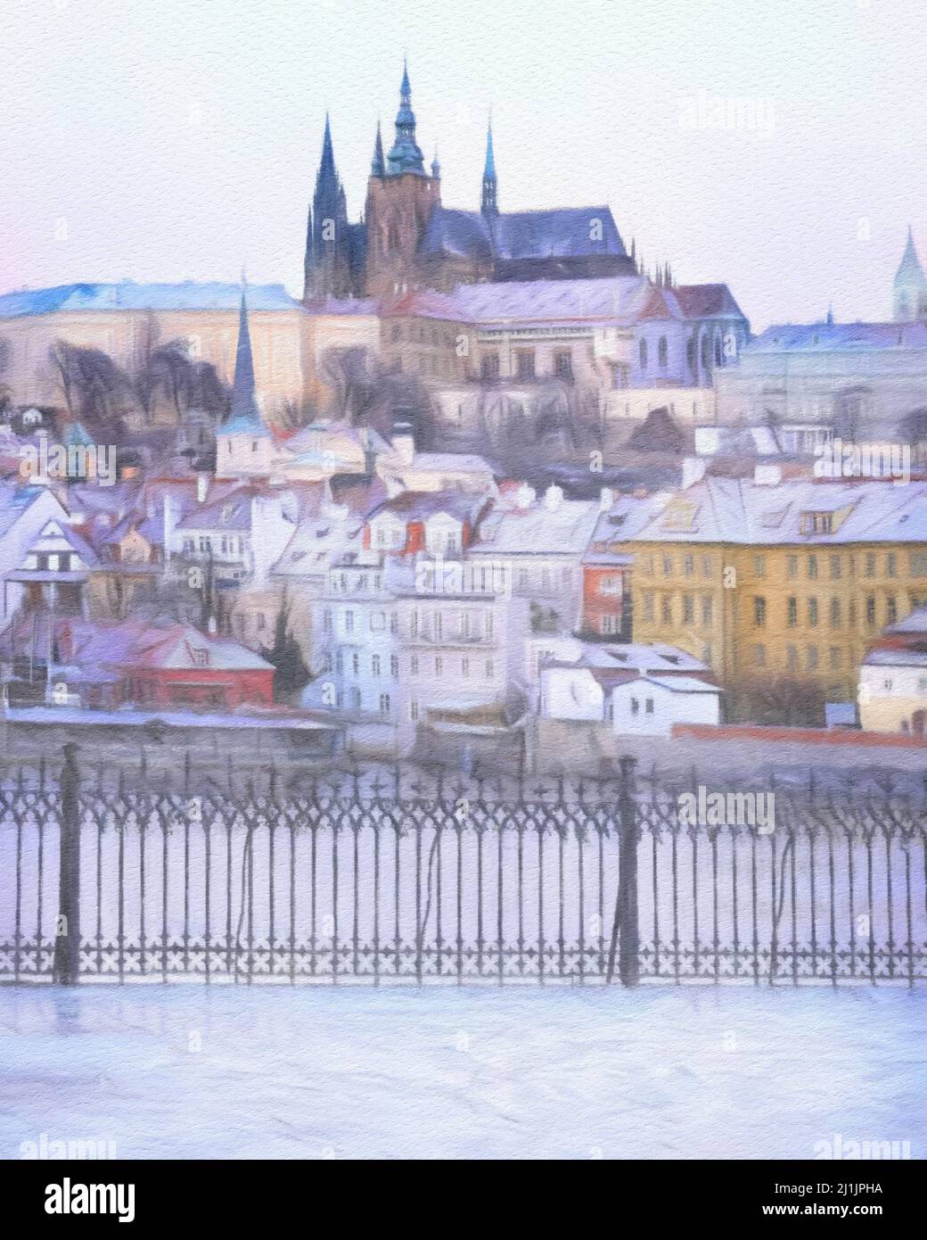 Digital painted famous place in Prague city, Czech Republic. Old ...
