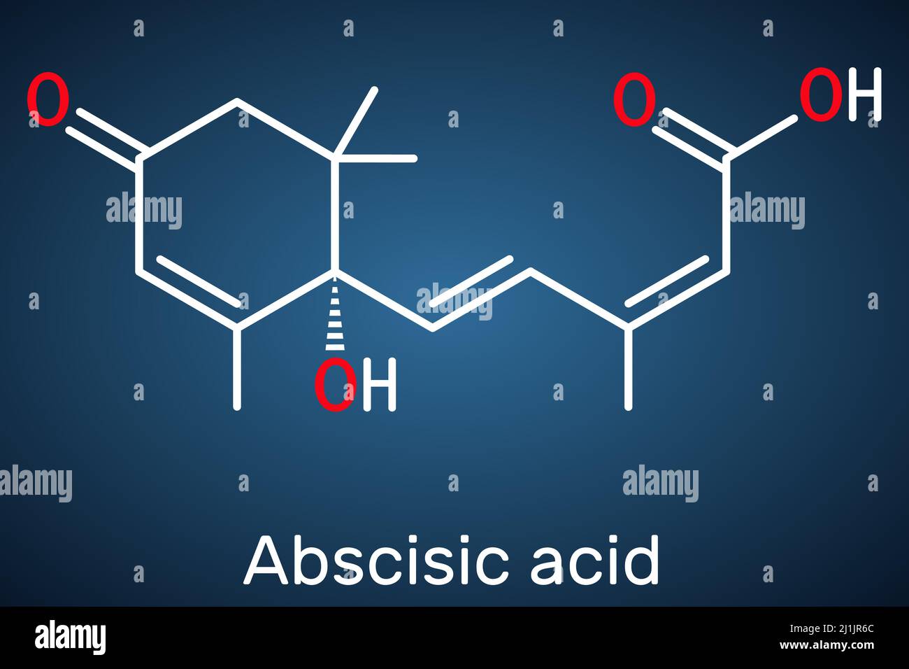 Abscisic acid, ABA molecule. It is dormin, plant hormone. Structural ...