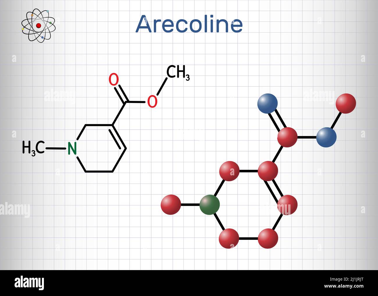Arecoline molecule. It is lkaloid obtained from the betel nut, Areca ...