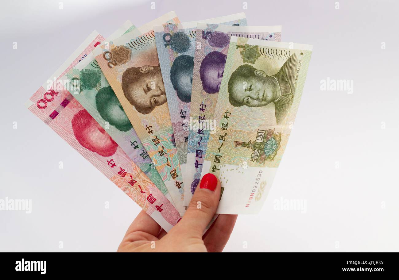 Yuan banknotes, paper money. Bank of China currency Stock Photo - Alamy