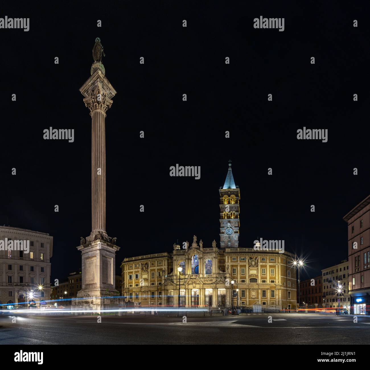 A picture of the Santa Maria Maggiore Basilica and the Column of Peace ...