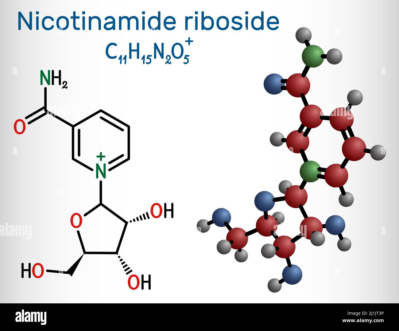 Nicotinamide riboside, NR, SR647 molecule. It is N-glycosylnicotinamide ...