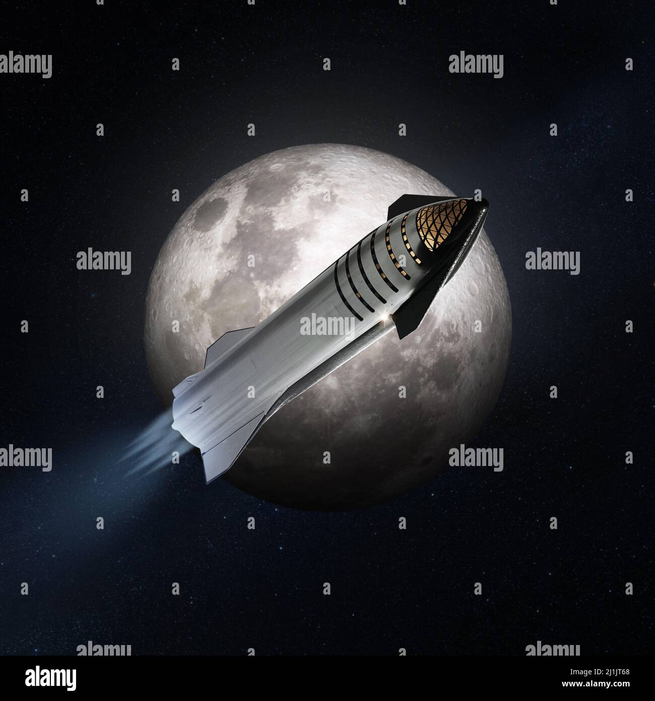 Heavy Starship in outer space on Moon background. Elements of this ...