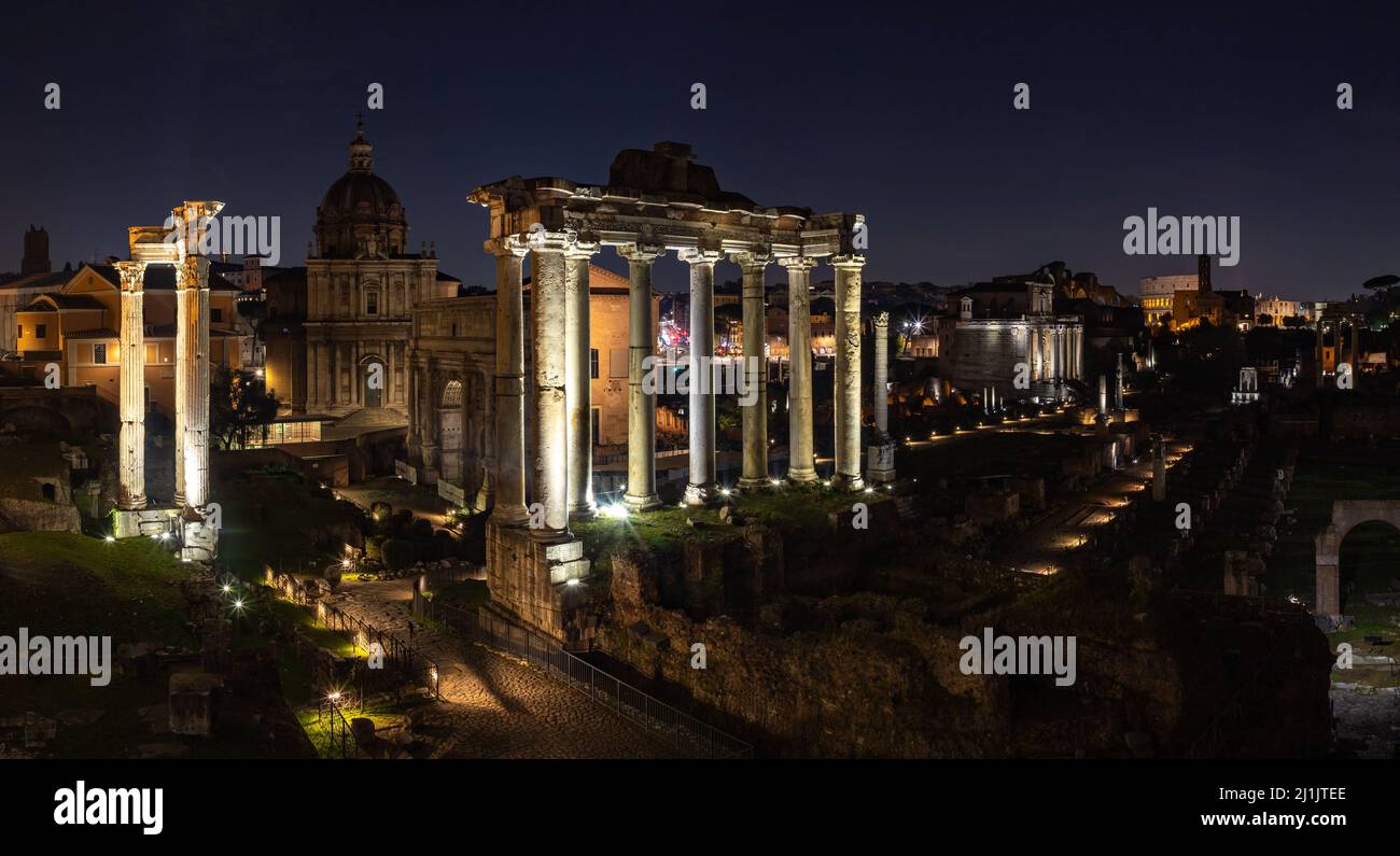 A picture of the Roman Forum at night Stock Photo - Alamy