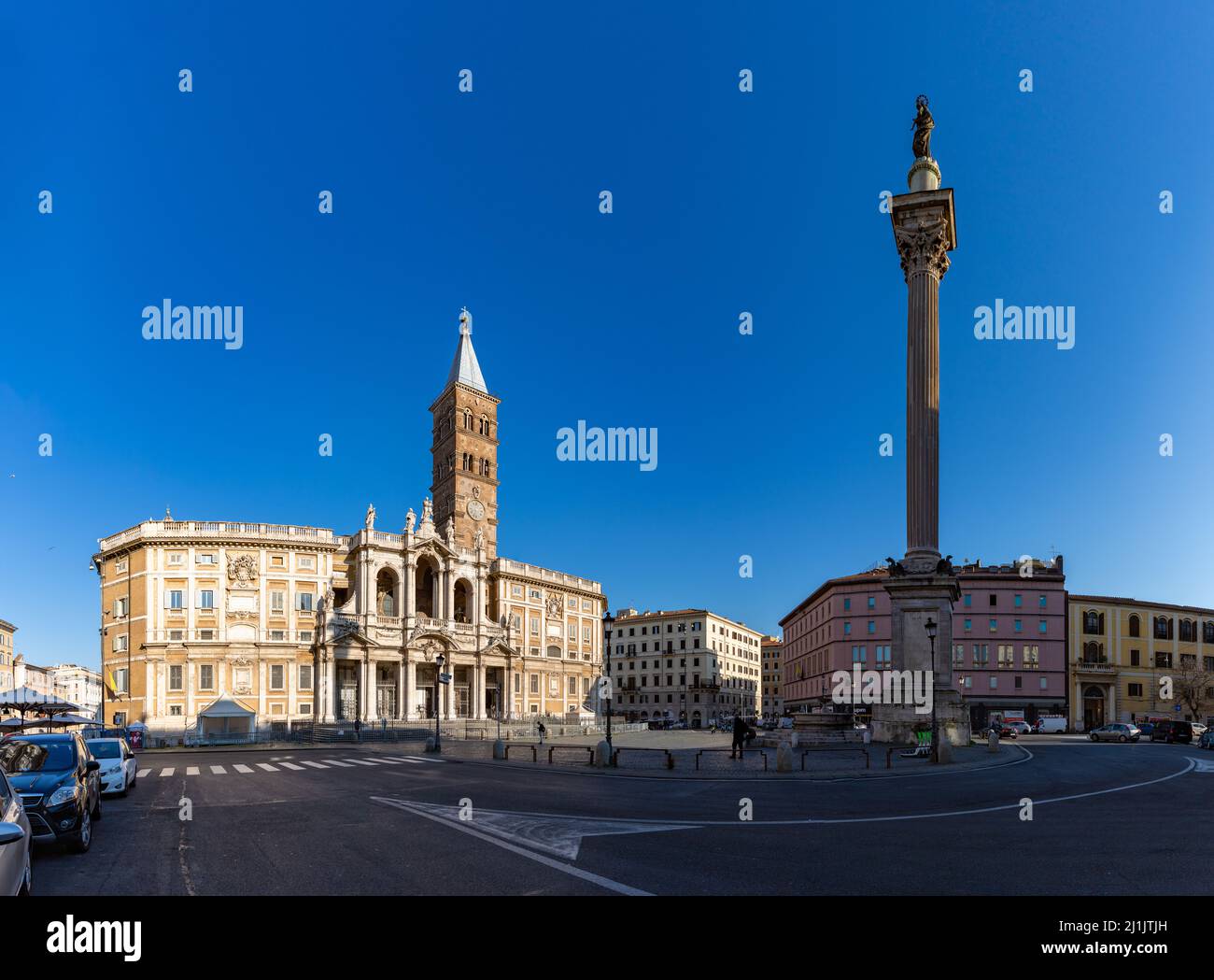 A picture of the Santa Maria Maggiore Basilica and the Column of Peace ...