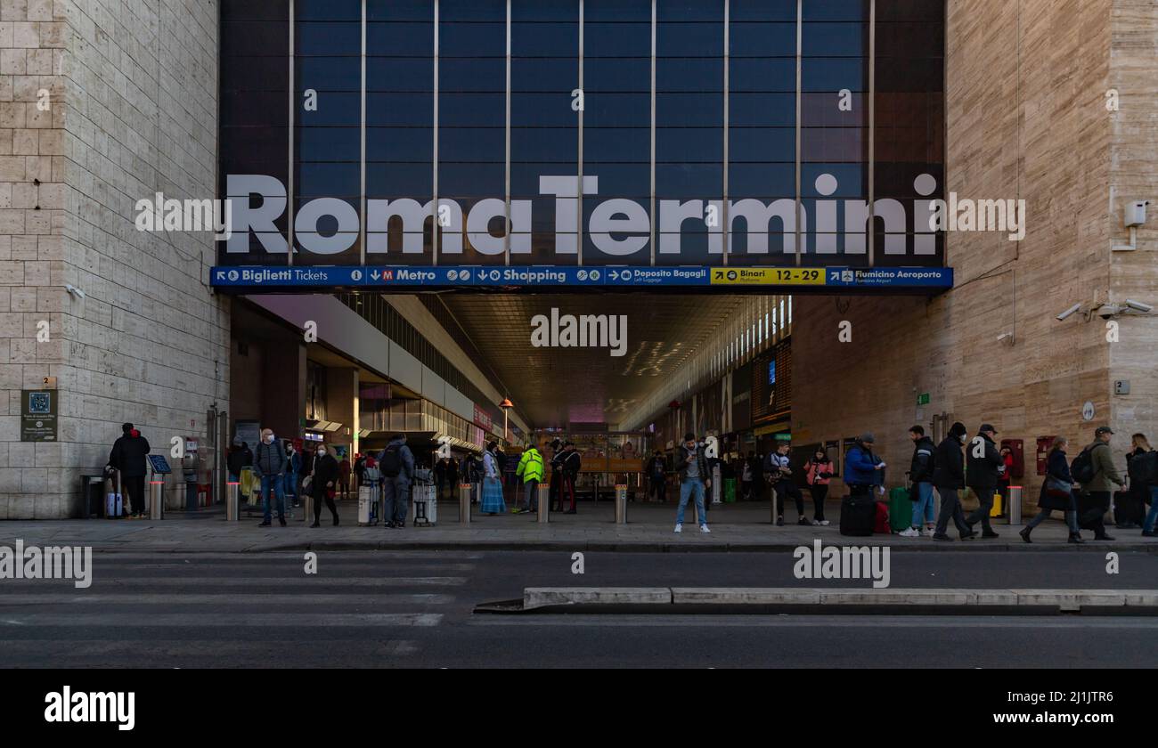 A picture of the lateral entrance of the Roma Termini station and ...