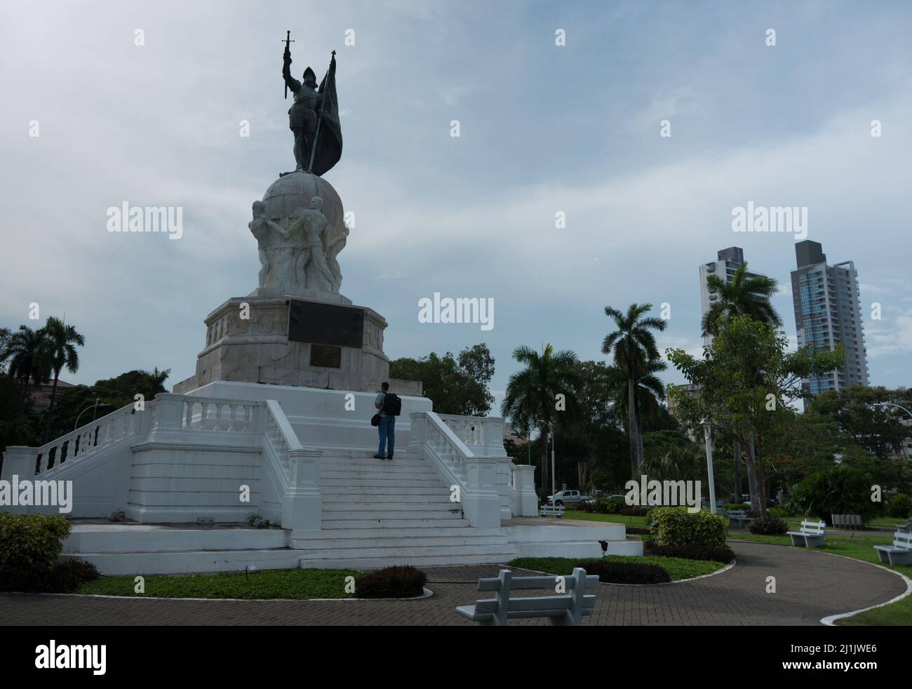 a photo of Statue of Vasco de Balboa in Panama City. In a park along ...