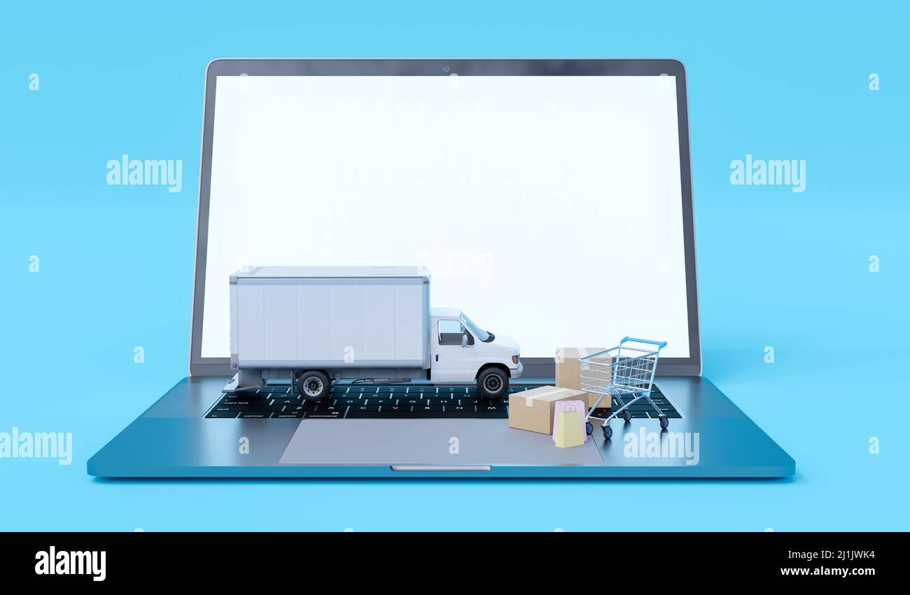Blue laptop app delivery tracking hi-res stock photography and images ...