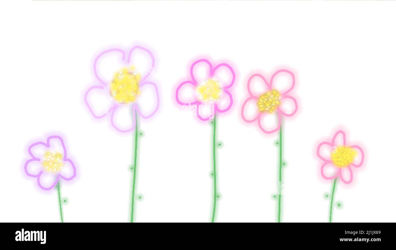 small happy hand drawn flowers in white space Stock Photo - Alamy