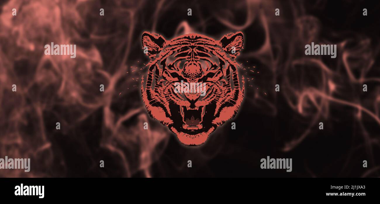 Tiger head on abstract background, 3D rendering, black and red ...