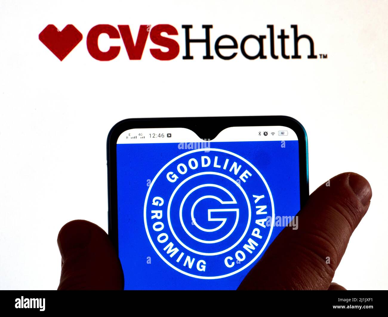 In this photo illustration, the Goodline Grooming Co logo is displayed ...