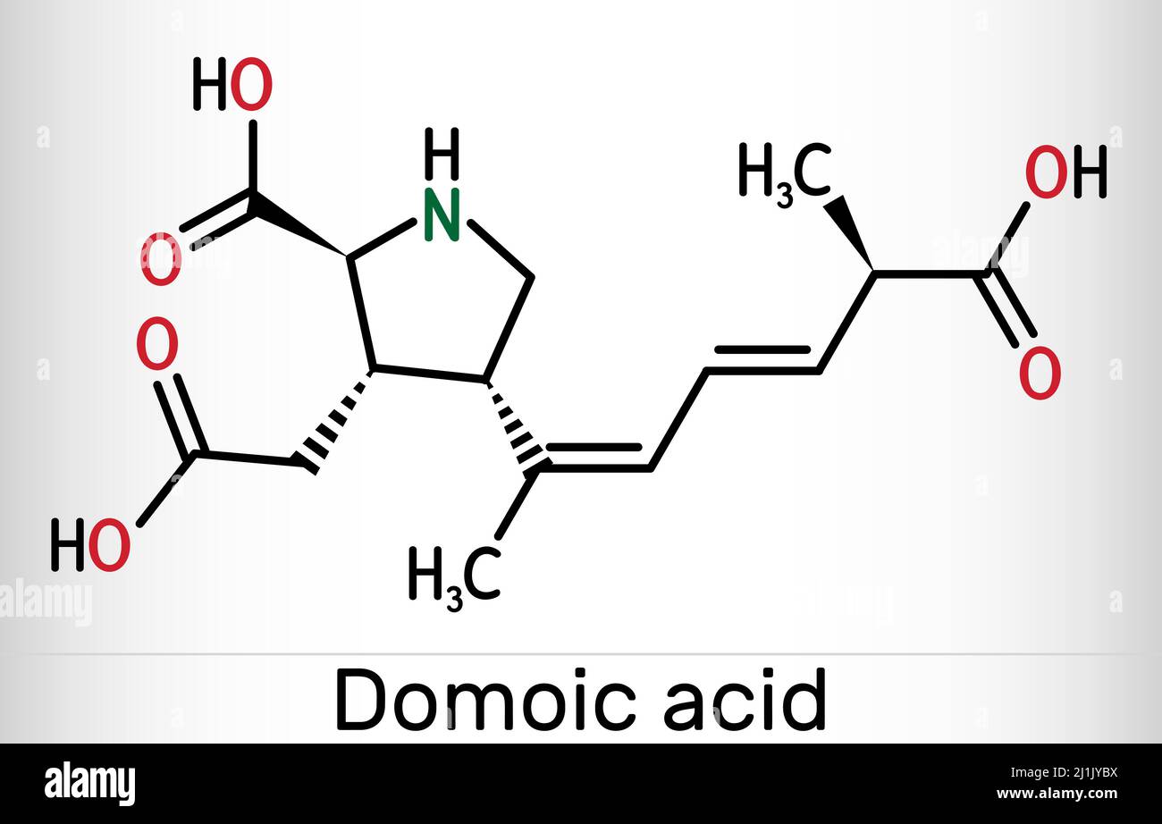 Domoic acid, DA neurotoxin molecule. It is analogue of kainic acid ...