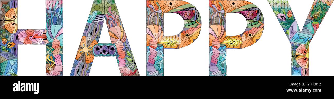 Hand-painted art design. Hand drawn illustration word HAPPY for t-shirt ...