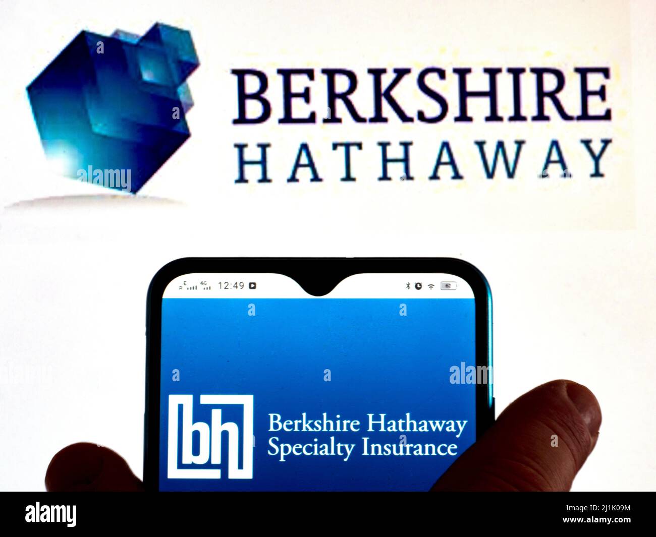 In this photo illustration, the Berkshire Hathaway Specialty Insurance ...