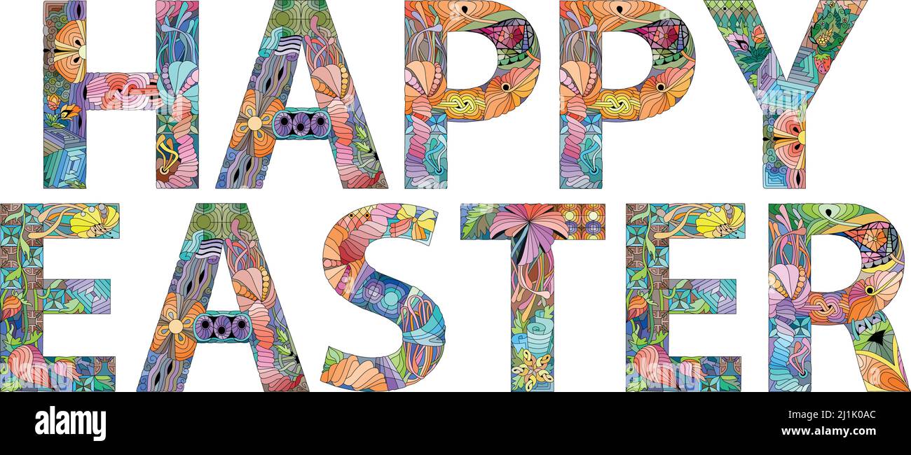 Hand-painted art design. Hand drawn illustration words HAPPY EASTER for ...