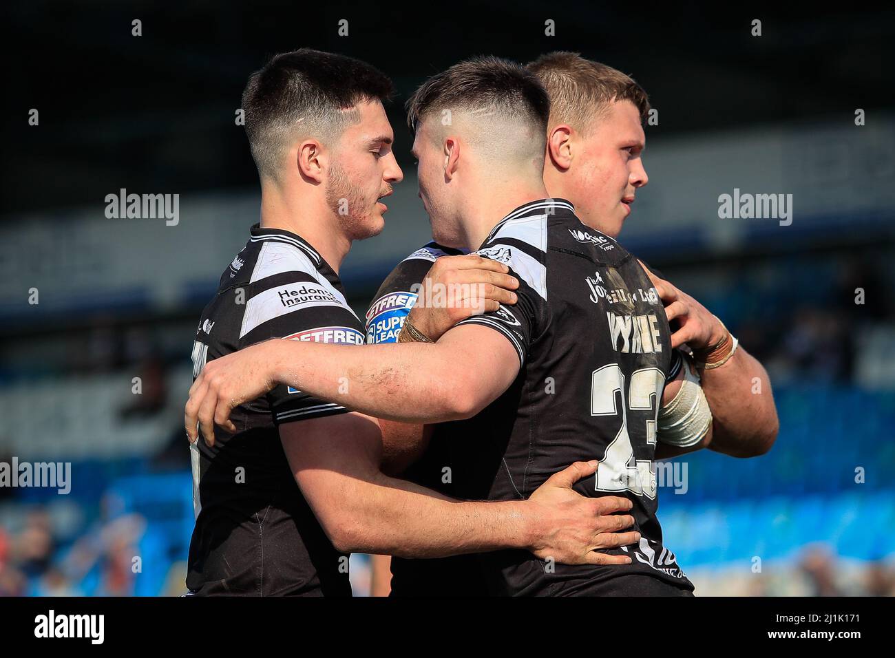 Connor Wynne #23 of Hull FC goes over for his second try of the game ...