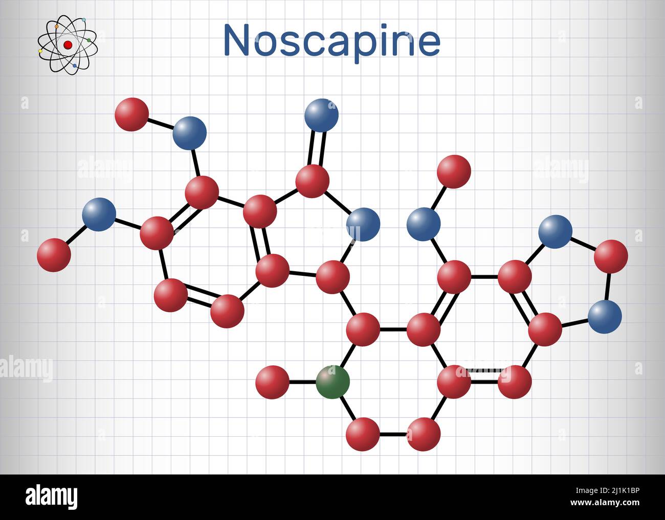 Noscapine molecule. It is non-sedating isoquinoline alkaloid used for ...