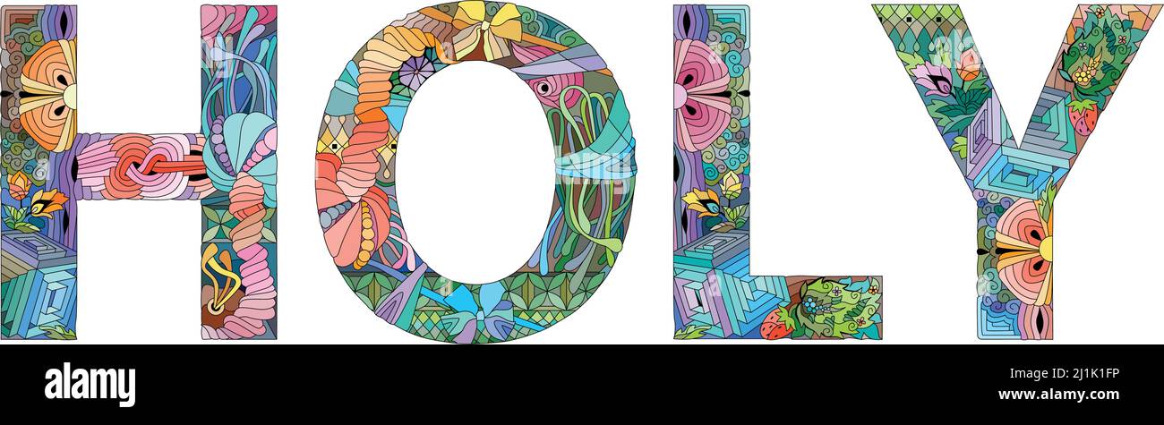 Hand-painted art design. Hand drawn illustration word HOLY for t-shirt ...
