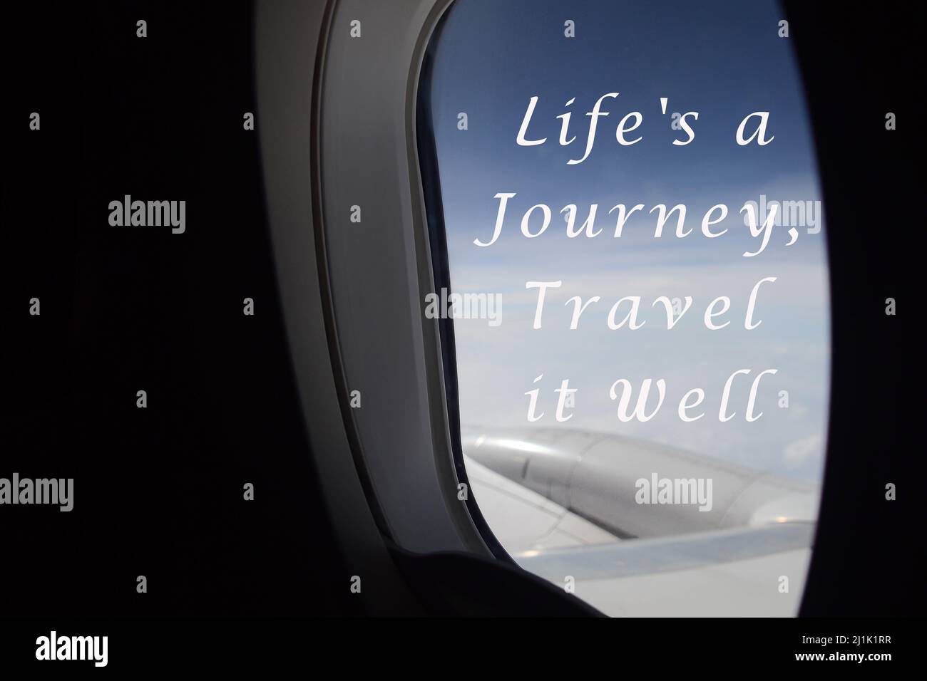 Motivational and inspirational quote on image window seat and sky Stock ...