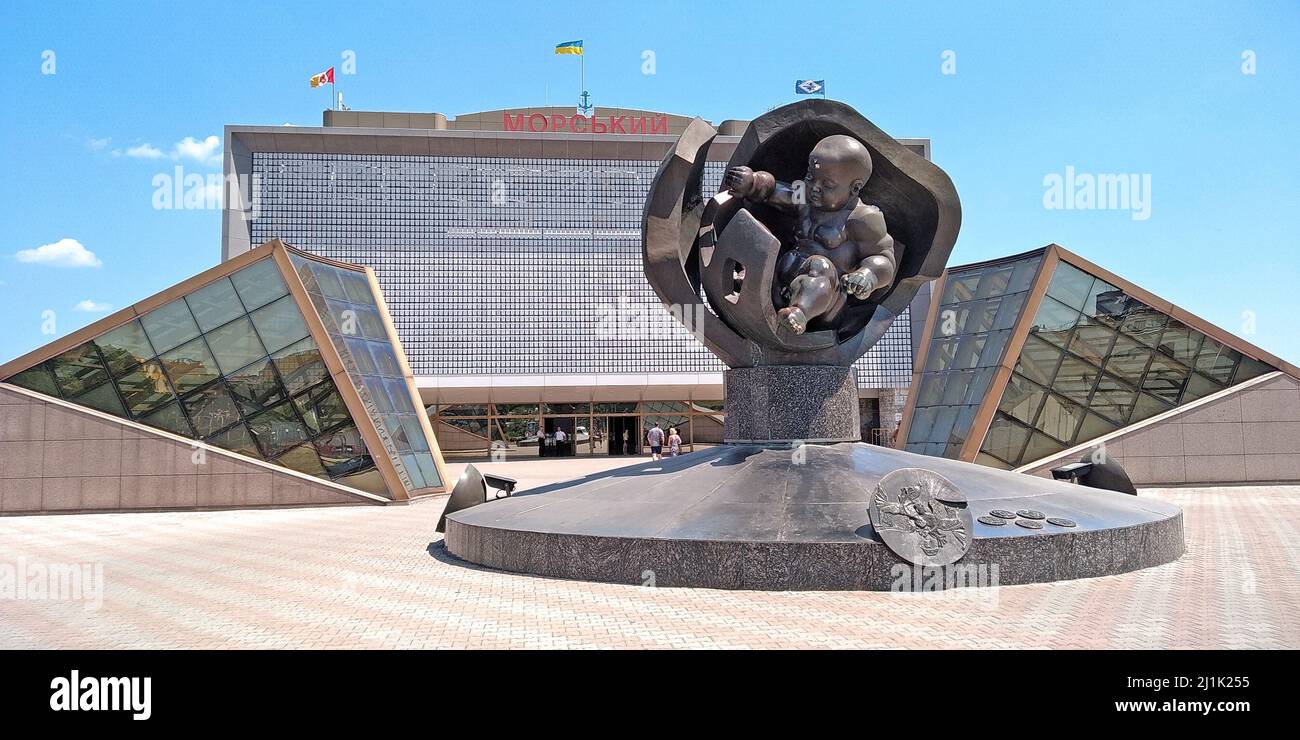 ODESSA, UKRAINE - JUNE 16, 2019: This is a modern Golden Child monument ...