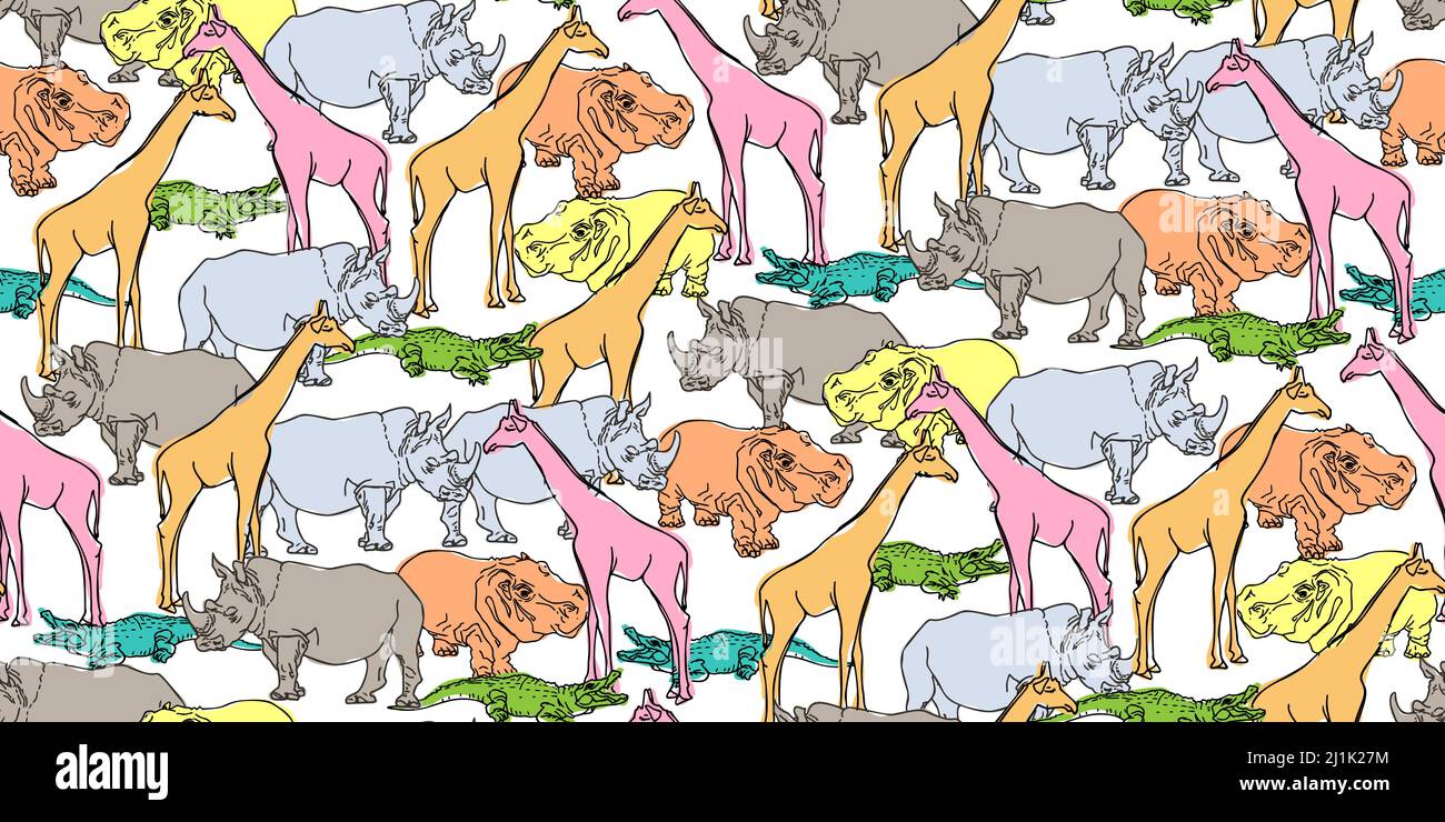 African or zoo animals. Seamless pattern of elephant, rhinoceros ...