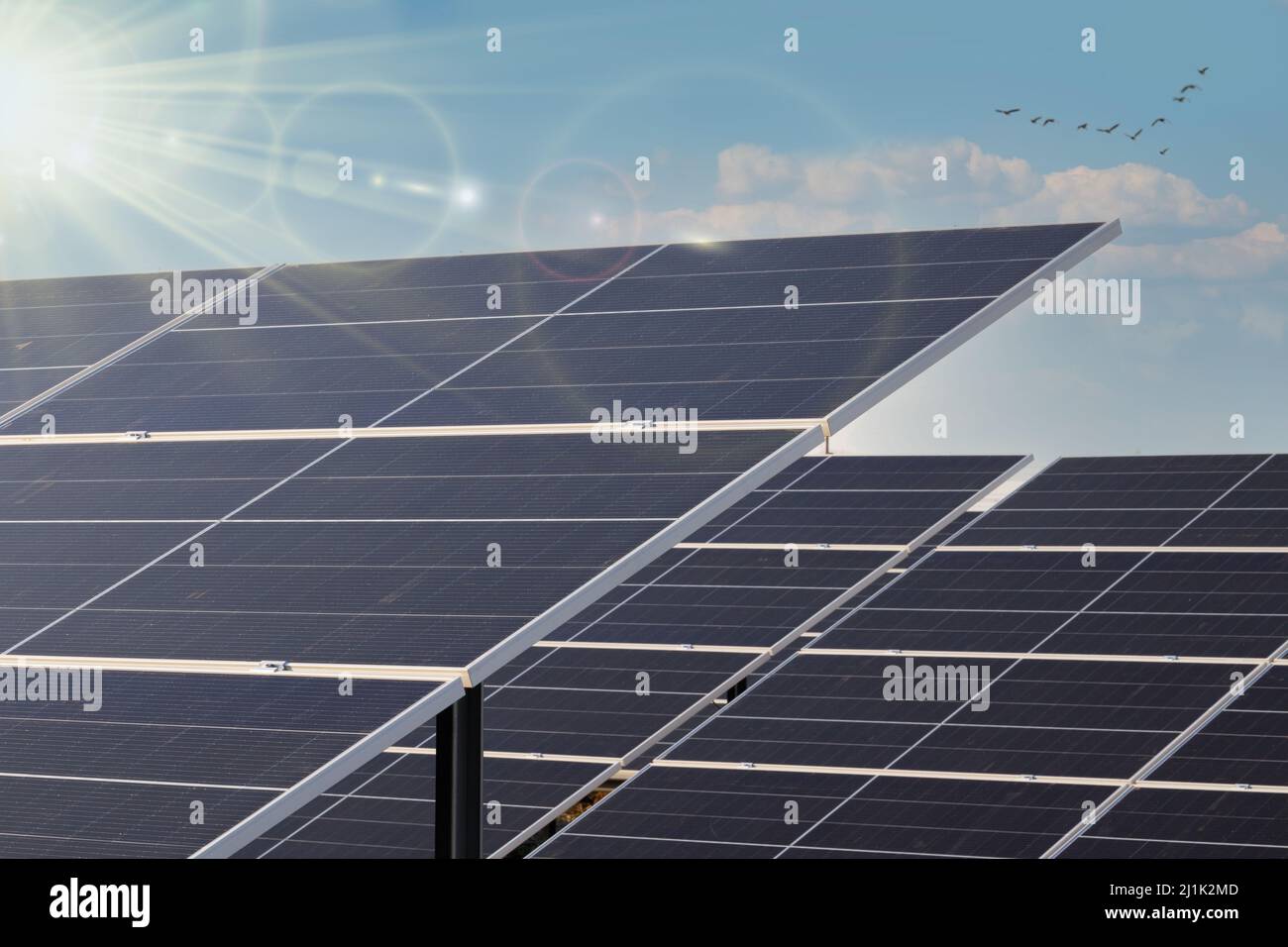 Solar panel on sky background. Beautiful solar farm Stock Photo - Alamy