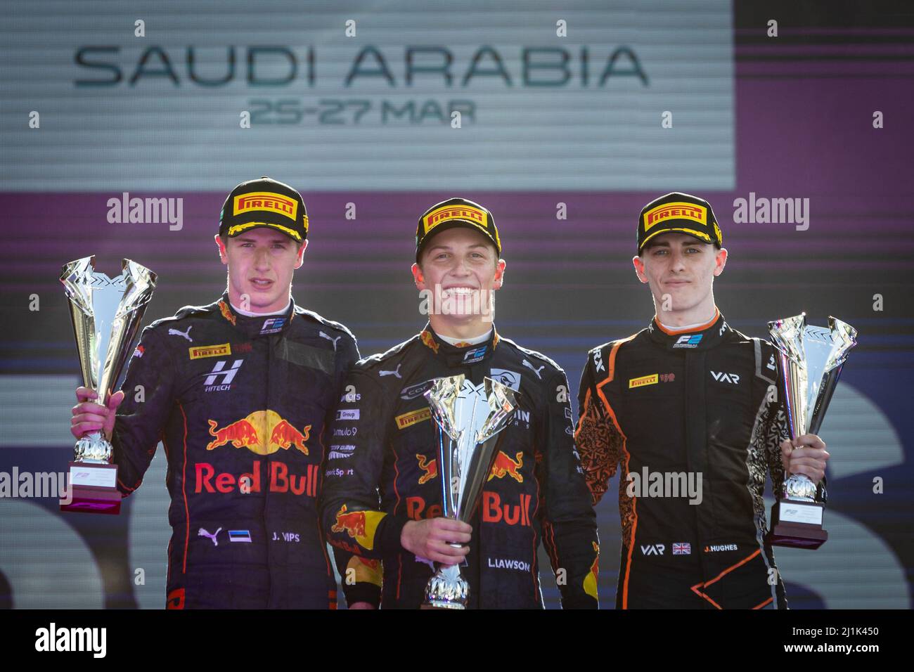 Podium, Vips Juri (est), Hitech Grand Prix, Dallara F2, LAWSON Liam ...