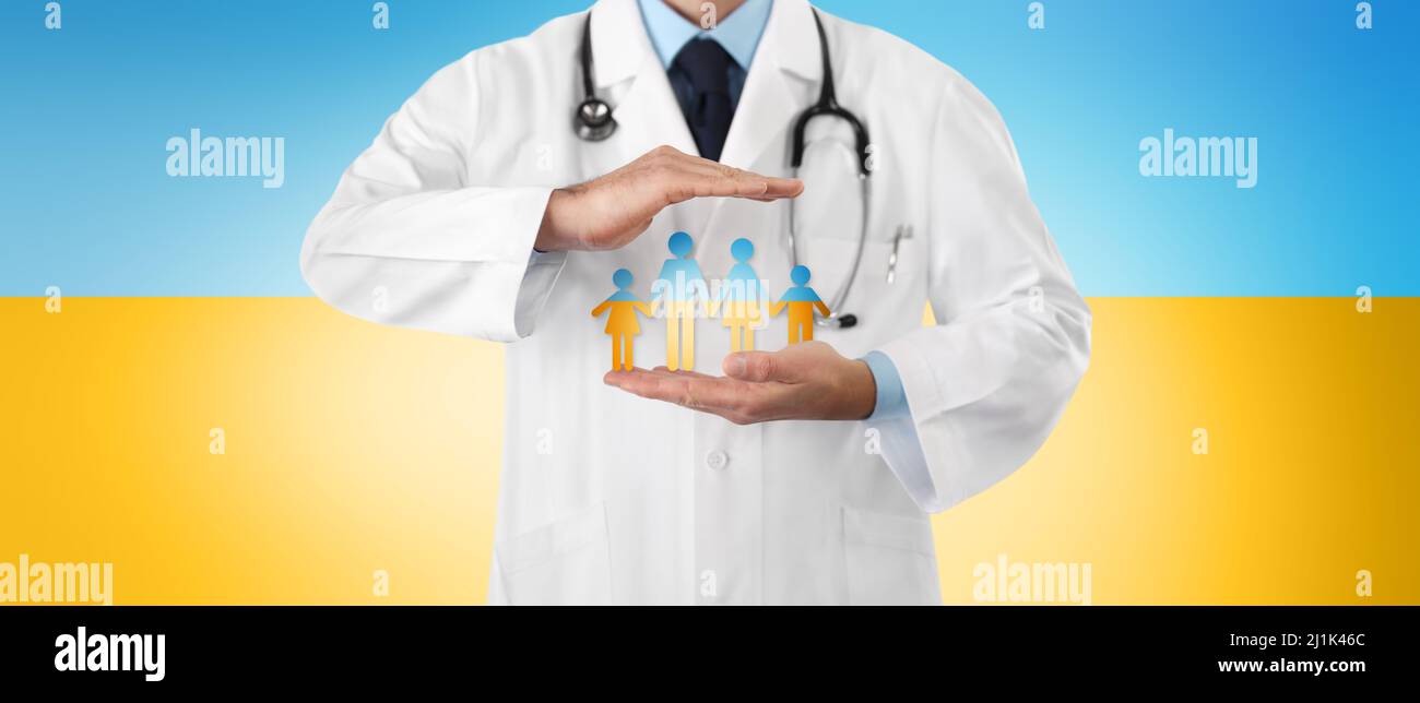 peace and stop the war in Ukraine, medical aid concept, close-up of ...