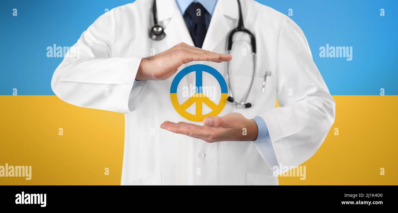 peace and stop the war in Ukraine, medical aid concept, close-up of ...