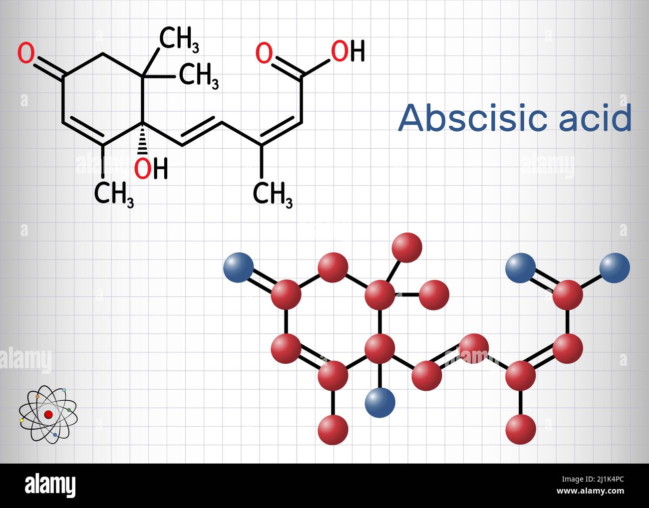 Abscisic acid, ABA molecule. It is dormin, plant hormone. Structural ...
