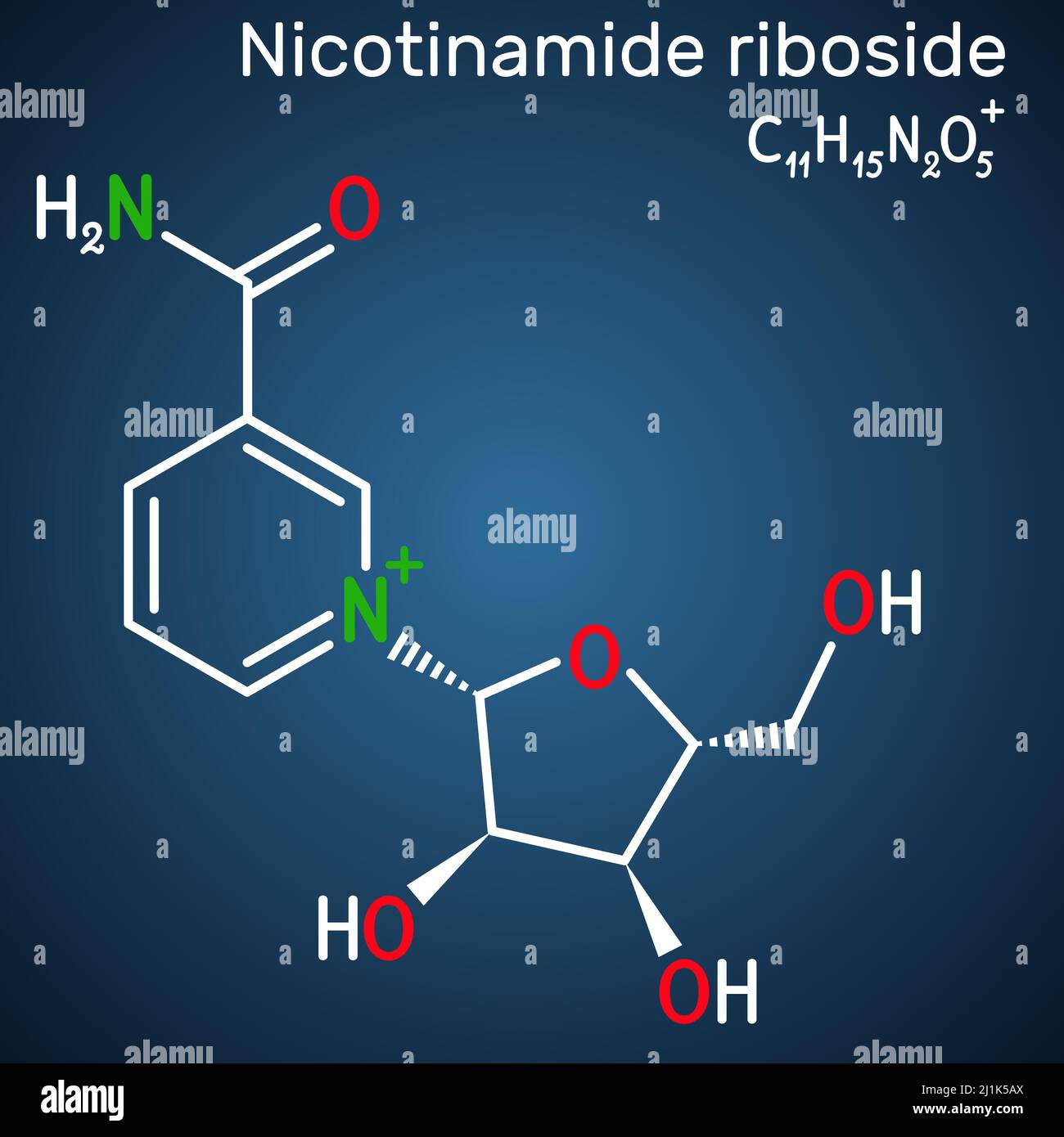 Nicotinamide riboside, NR, SR647 molecule. It is N-glycosylnicotinamide ...