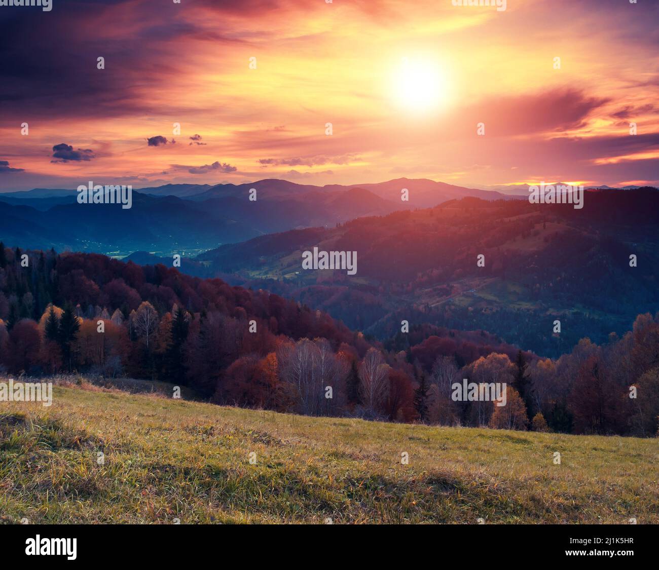 Amazing mountains in the morning sunlight with overcast sky. National ...