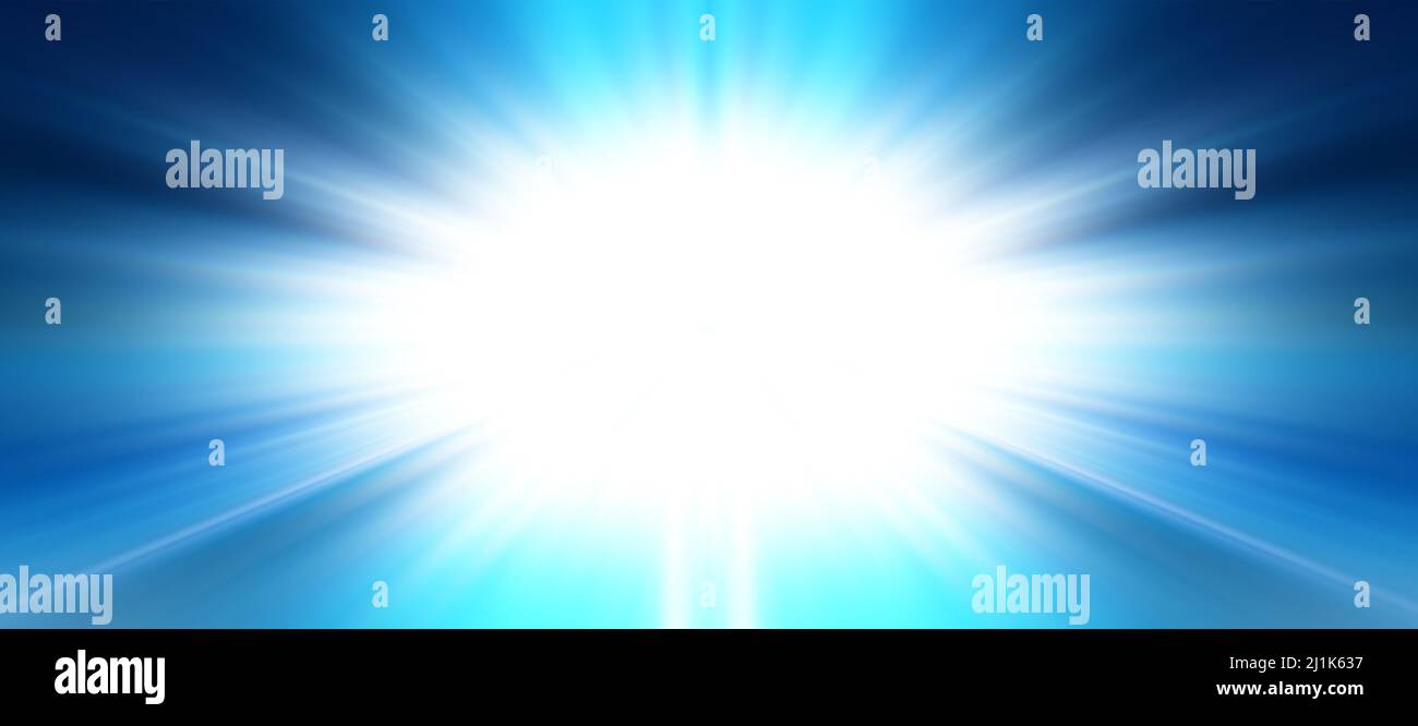 White light flare on a blue background. Glowing light concert on blue ...