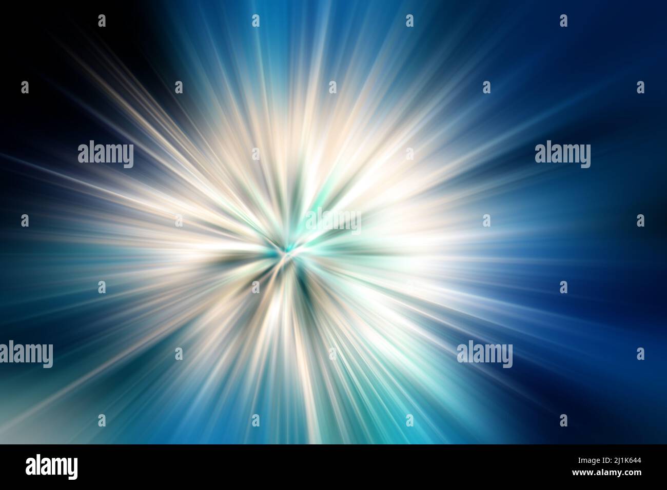 Abstract blue sunburst.White light flare on a blue background. Sun rays ...