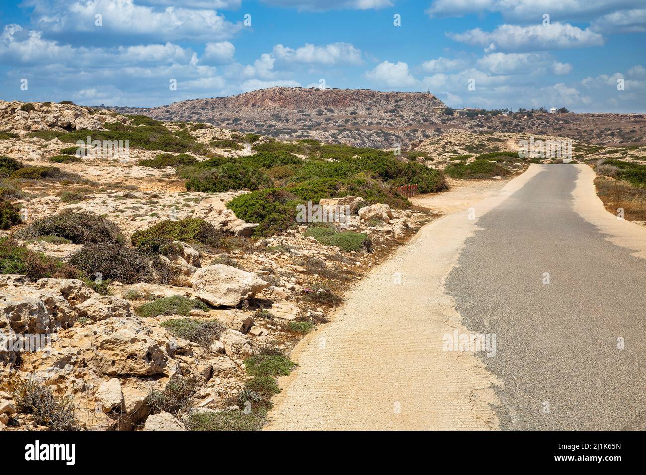 Landscape road to Cape Greco peninsula, Cyprus. It is mountainous ...