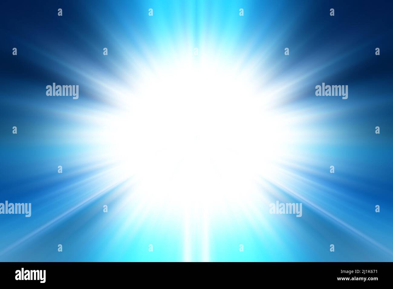 White light flare on a blue background.Glowing light concert on blue ...