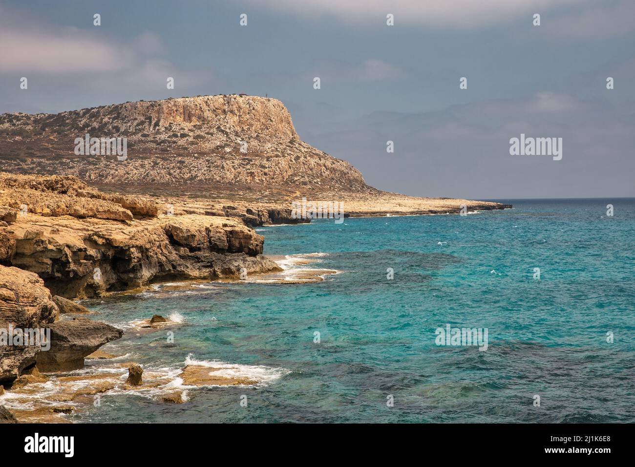 Seascape Cape Greco peninsula park, Cyprus. It is mountainous peninsula ...