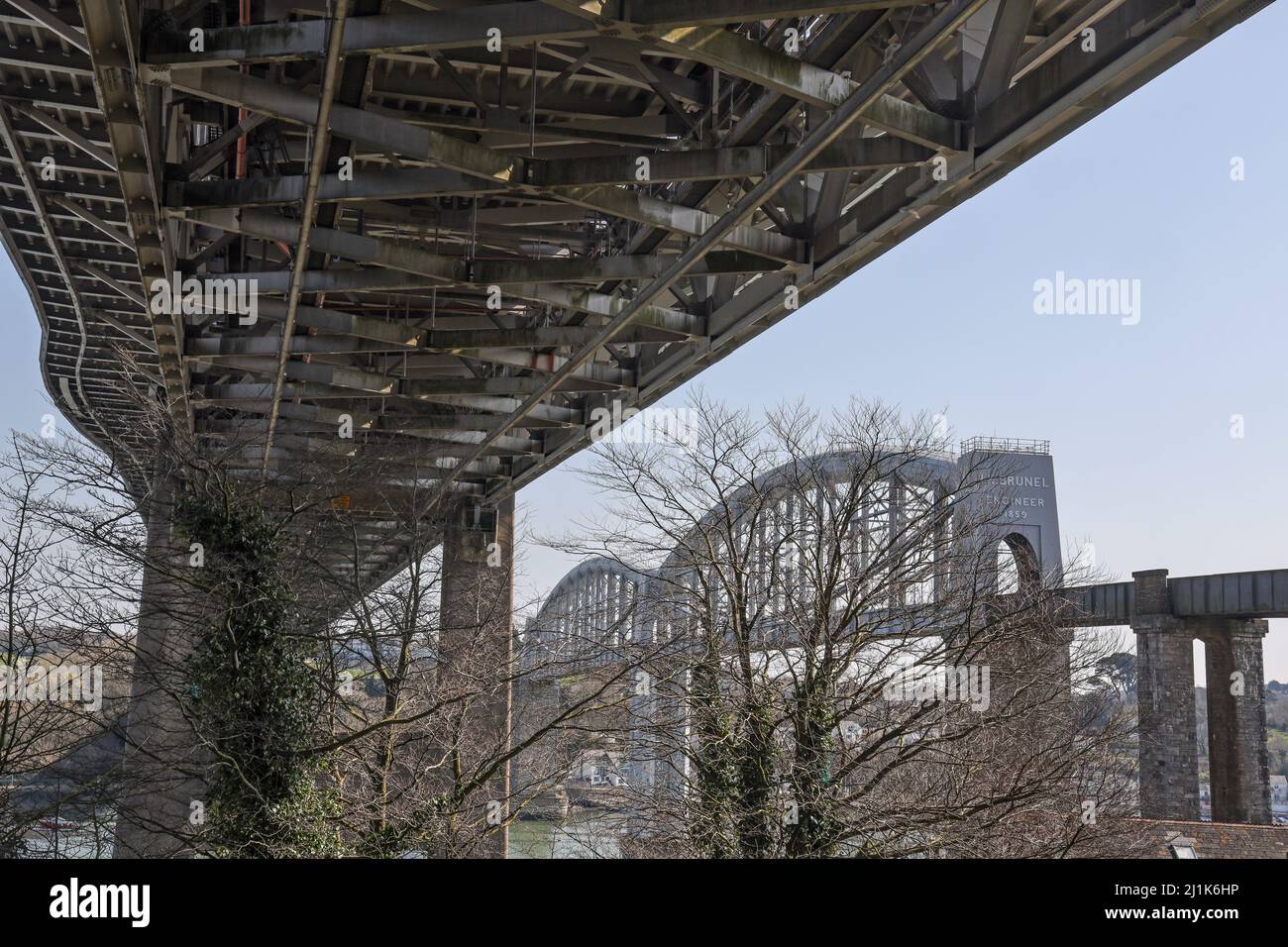 The historic Royal Albert Bridge aka Saltash Bridge is a single track ...