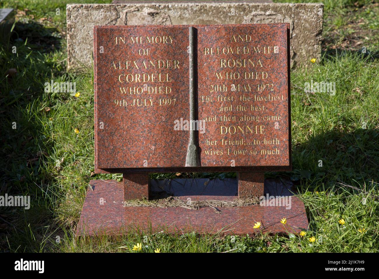 Grave of the author Alexander Cordell with a record of his two wives ...