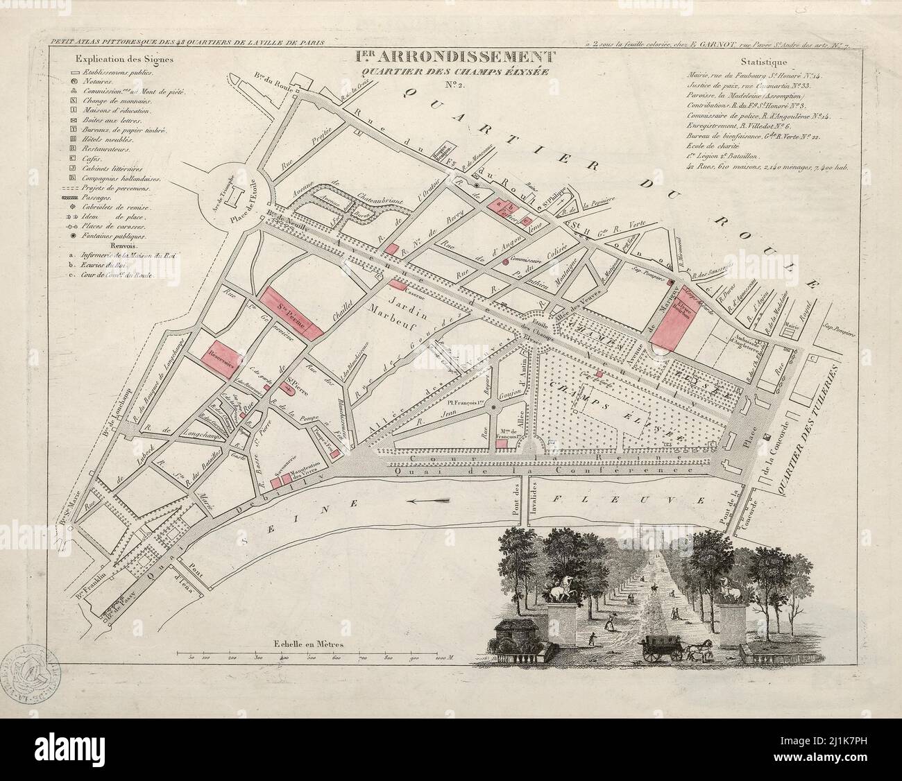 Vintage map of Parisian quarters from 19th century. Petit atlas is ...
