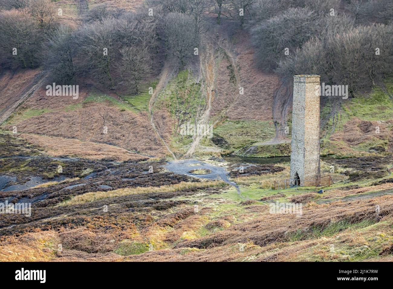 Chimney for the Cwm-Brygwm colliery, Abersychan, Wales, UK Stock Photo ...
