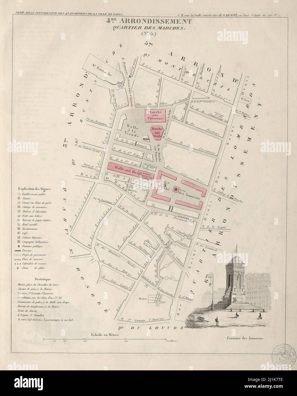 Vintage map of Parisian quarters from 19th century. Petit atlas is ...