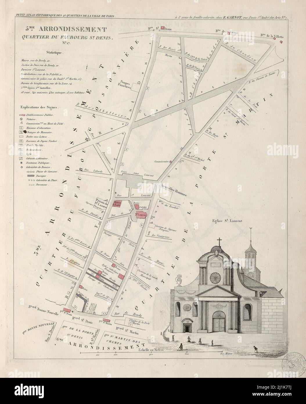 Vintage map of Parisian quarters from 19th century. Petit atlas is ...