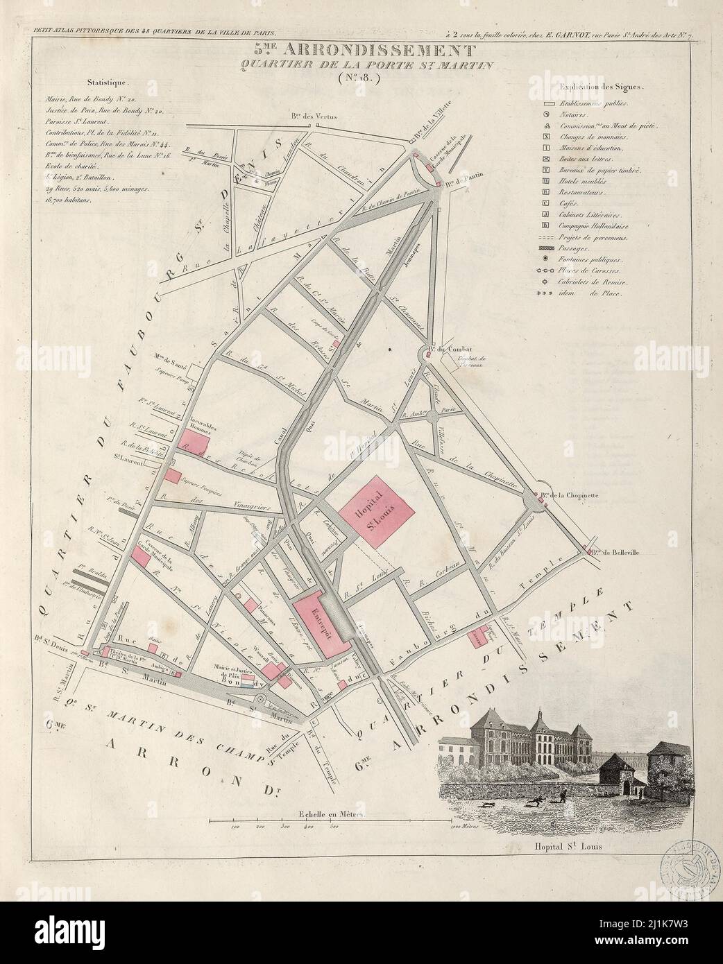 Vintage map of Parisian quarters from 19th century. Petit atlas is ...