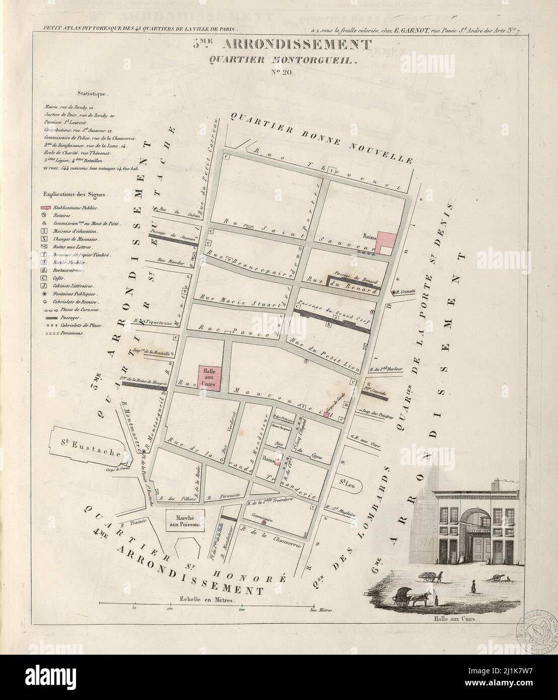 Vintage map of Parisian quarters from 19th century. Petit atlas is ...