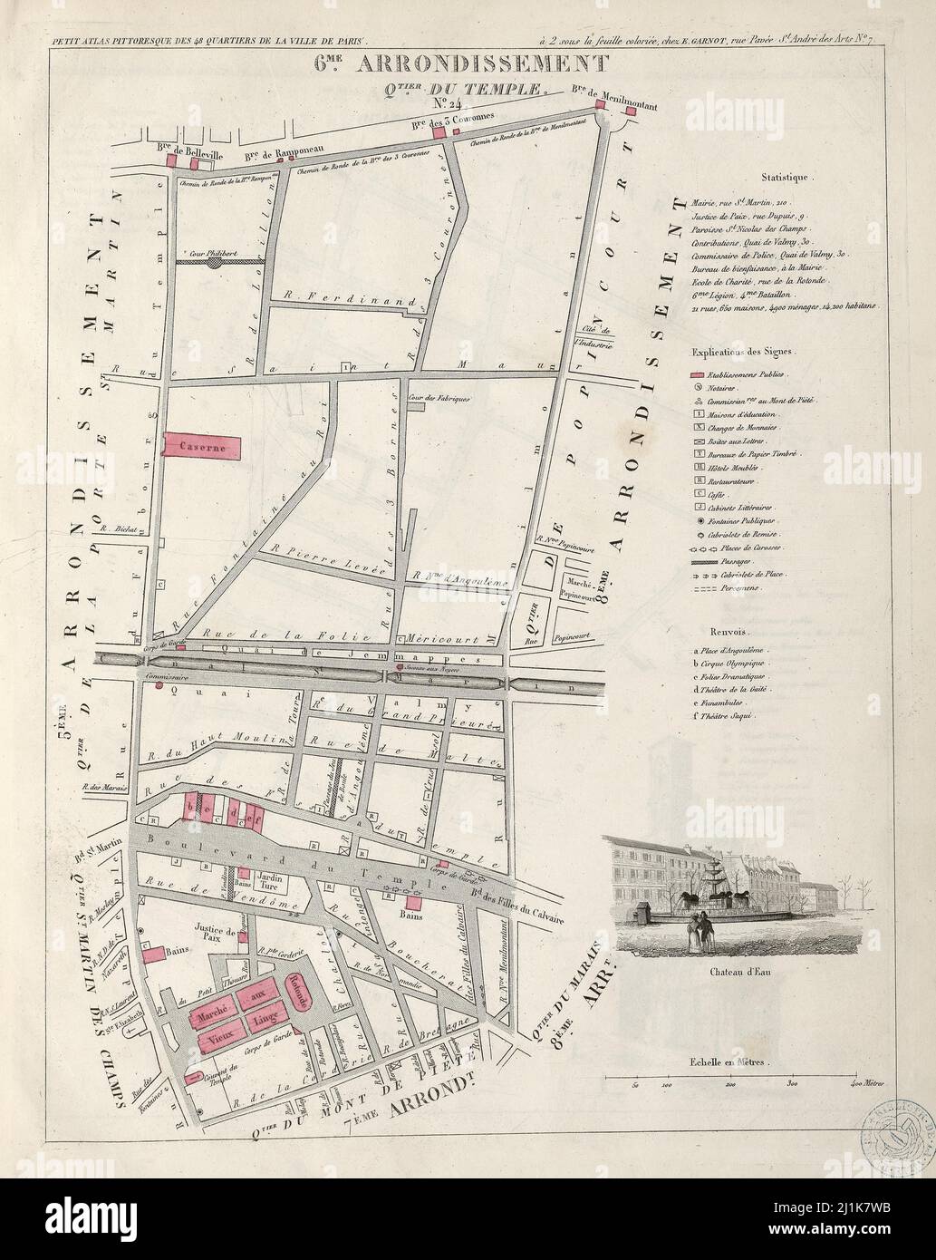 Vintage map of Parisian quarters from 19th century. Petit atlas is ...