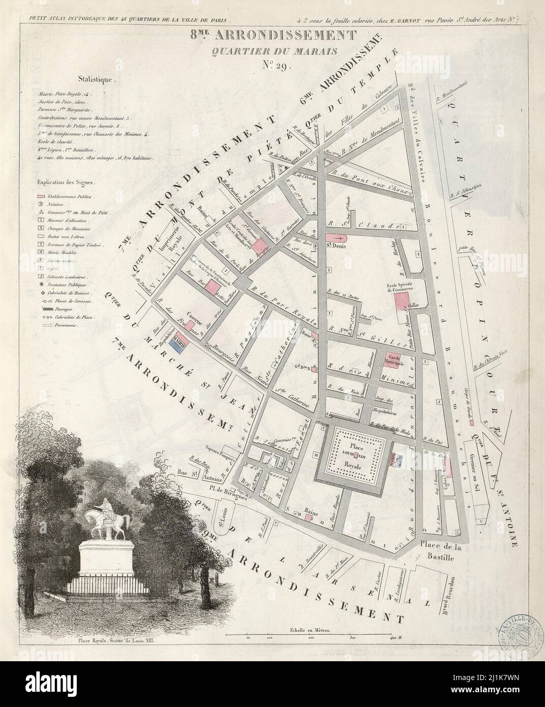 Vintage map of Parisian quarters from 19th century. Petit atlas is ...