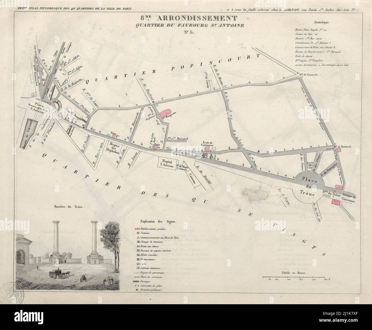 Vintage map of Parisian quarters from 19th century. Petit atlas is ...